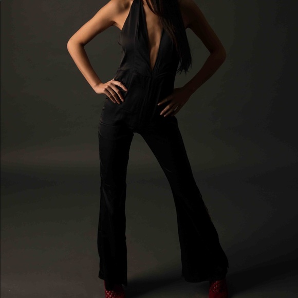 In The Style | Pants & Jumpsuits | In The Style Black Satin Plunge ...